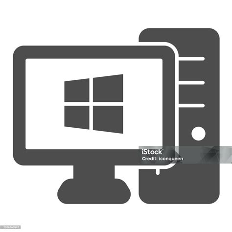 개인용 컴퓨터 Windows 솔리드 아이콘 Windows 팩 개념 벡터 그래픽입니다 모니터 및 시스템 장치 흰색 배경의 바탕 화면 표시 모바일 또는 웹 디자인용 글리프