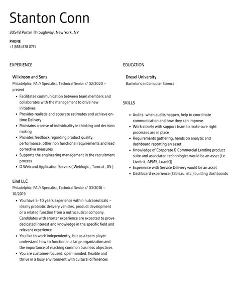 Specialist Technical Senior Resume Samples Velvet Jobs