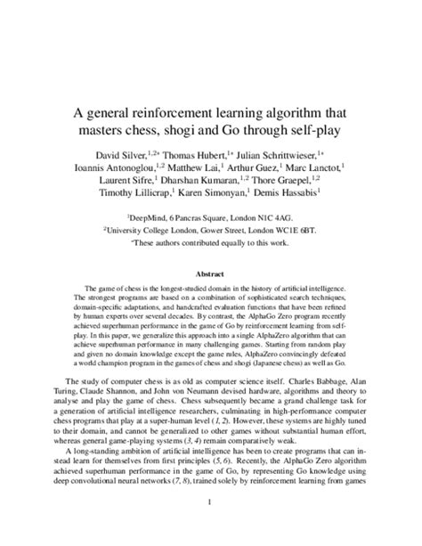 Pdf A General Reinforcement Learning Algorithm That Masters Chess