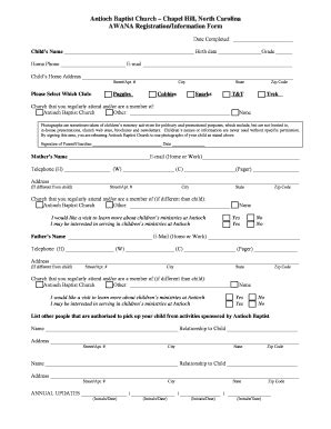 Awana Registration Form PdfFiller
