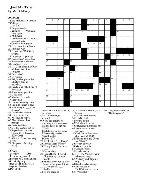 Daily Printable Crossword With Solutions