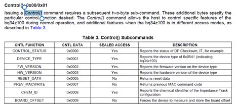 CCS BQ34Z100 How To Send Control Subcommand And Read Its Data With