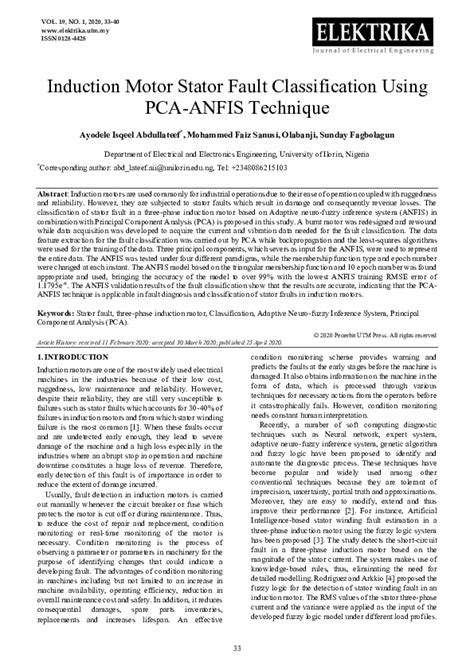 Pdf Induction Motor Stator Fault Classification Using Pca Anfis
