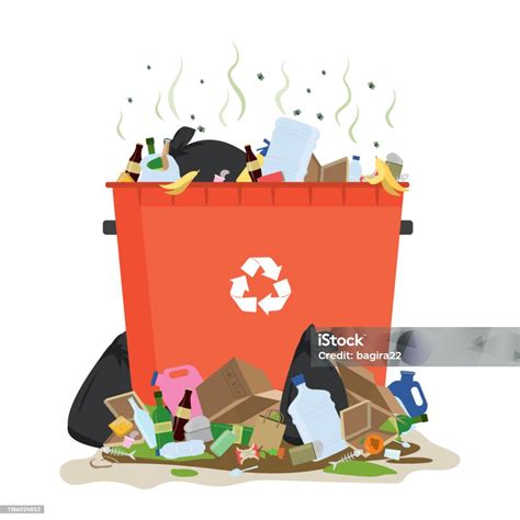 Tempat Sampah Dengan Tumpukan Sampah Sampah Kotor Di Lantai Bau Busuk