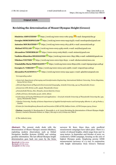 Pdf Revisiting The Determination Of Mount Olympus Height Greece