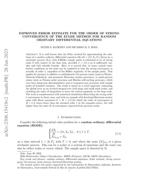 Improved Error Estimate For The Order Of Strong Convergence Of The