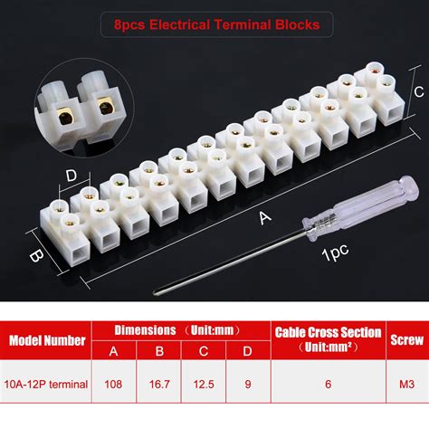 Yixisi 8 Pcs 10a Terminal Block Strip Dual Rows Terminal Block 12 Way