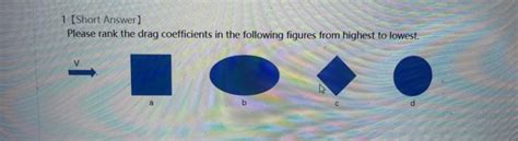 Solved 1 Short Answer Please Rank The Drag Coefficients In Chegg