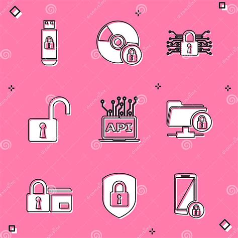 Set Usb Flash Drive With Lock Cd Or Dvd Disk Cyber Security Open