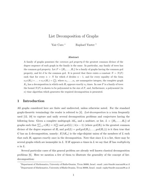 PDF List Decomposition Of Graphs