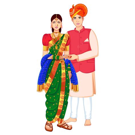 Premium Vector Indian Wedding Marathi Couple Standing With Traditional Wear