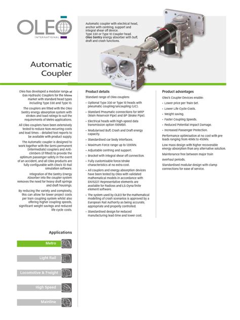 Automatic Coupler 2 Page Data Sheet Lo Res Pdf Rail Transport