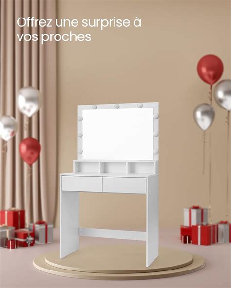 VASAGLE Coiffeuse Avec Miroir Et LED Tiroirs Compartiments SANS TABOURET X X