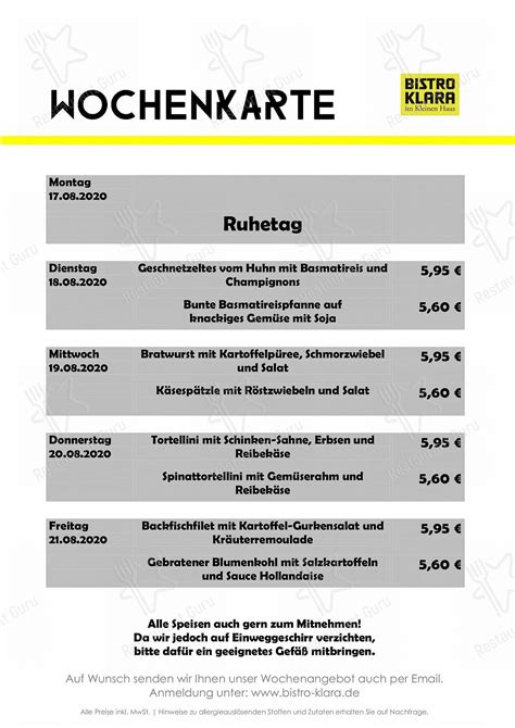 Speisekarte von Theatercafé Clara cafe Dresden