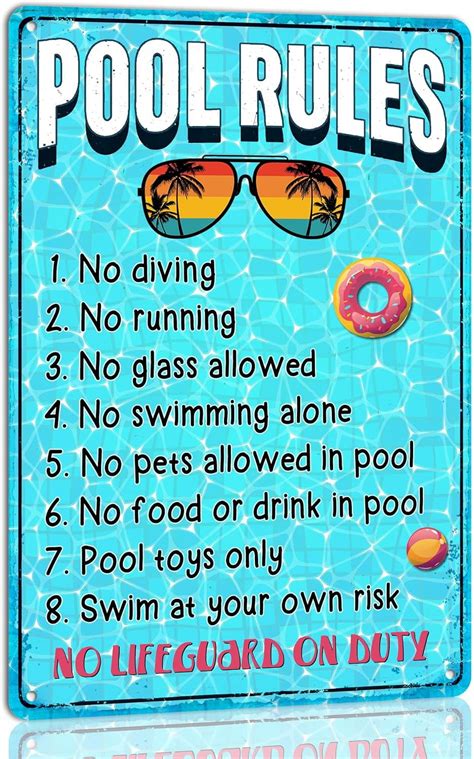 Axxtinsing Pool Rules Metal Tin Sign Vintage No Lifeguard On Duty Sign
