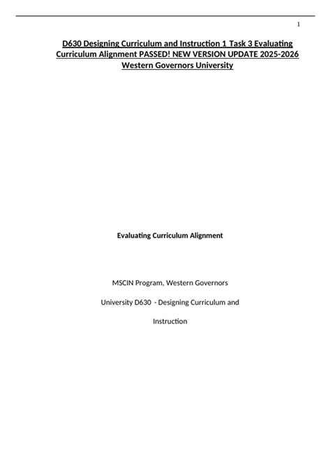 D630 Designing Curriculum And Instruction 1 Task 3 Evaluating Curriculum Alignment Passed New