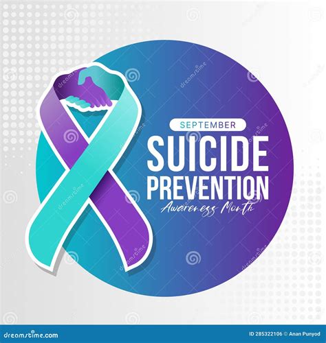 Suicide Prevention Awareness Month Text And Teal Purple Ribbon