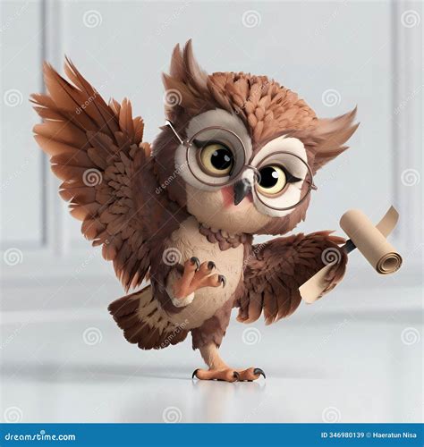 Adorable Brown Owl With Glasses Holding A Scroll Cartoon Illustration