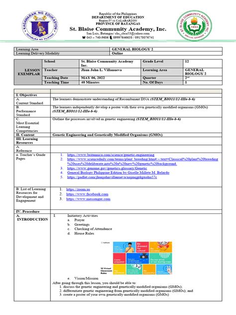 Gb2 Lesson Exemplar Final Demo Ge Gmos Pdf Genetic Engineering