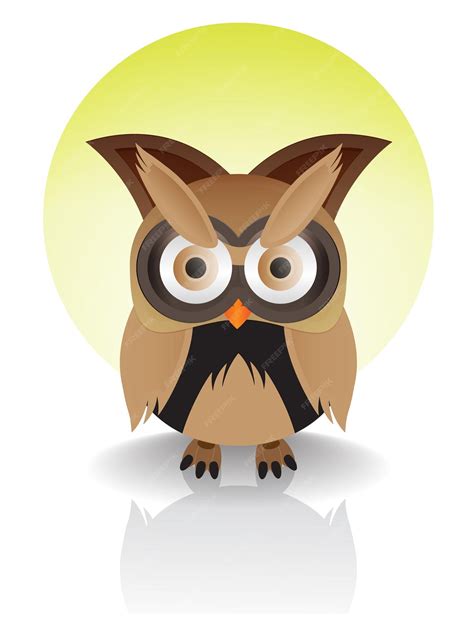 Cartoonuil Met Groot Oog En Schaduw En Cricle Achtergrond Premium Vector