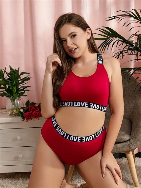 Casual Lingerie Set Women S Plus Letter Tape Strappy Temu