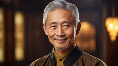 Premium Photo Elegant Smiling Elderly Asian Man With Gray Hair On A