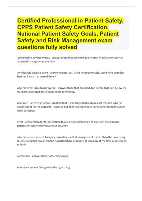 Certified Professional In Patient Safety CPPS Patient Safety