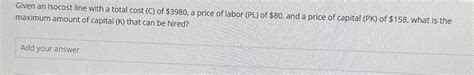 Solved Given An Isocost Line With A Total Cost C ﻿of