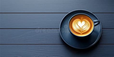 Delicious Latte Art Displayed In A Black Cup On A Dark Wooden Table