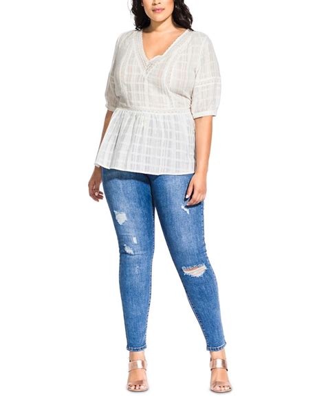 City Chic Trendy Plus Size Lace Neck Top Macys