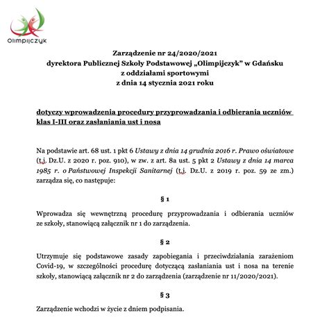 Zarządzenie nr 24 2020 2021 Szkoła