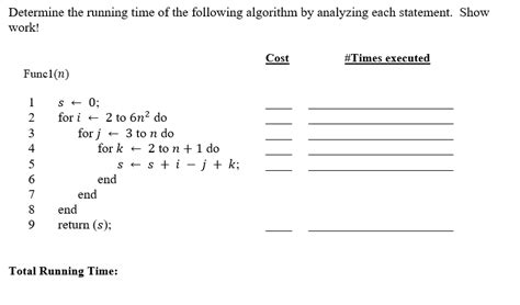 Solved Determine The Running Time Of The Following Algorithm Chegg