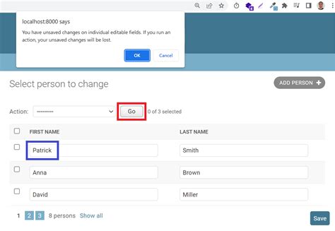 Javascript How To Show Alert Messages With The Buttons In Change List Page In Django Admin