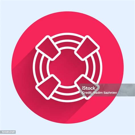 흰색 선 구명 부표 아이콘은 긴 그림자로 분리되어 있습니다 구명벨트 기호입니다 빨간색 원 버튼입니다 벡터 구명 기구에 대한 스톡 벡터 아트 및 기타 이미지 Istock