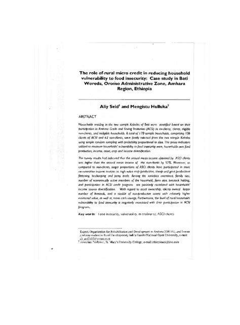 Pdf Rural Microcredits Impact On Food Security
