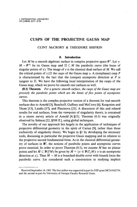 Pdf Cusps Of The Projective Gauss Map