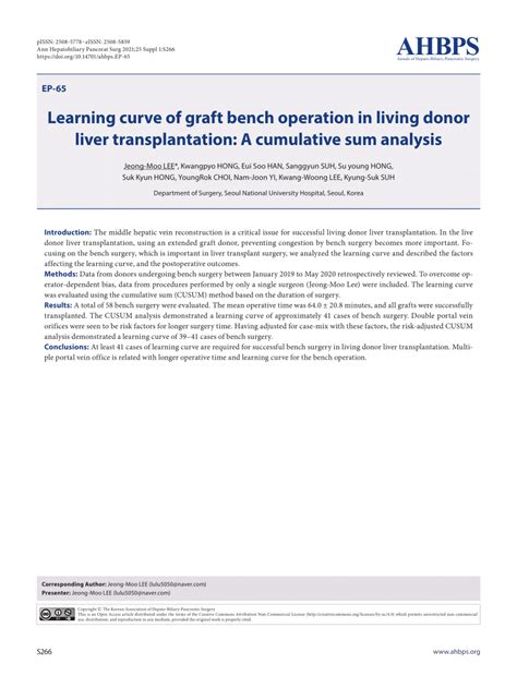 (PDF) Learning curve of graft bench operation in living donor liver transplantation: A ...