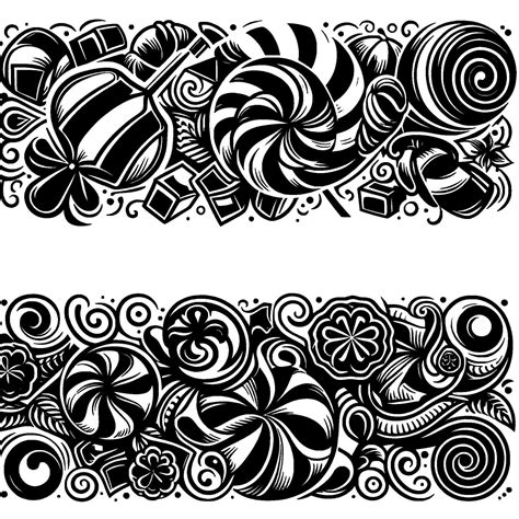 Artistic Black And White Candy Border Design Swirls Lollipops