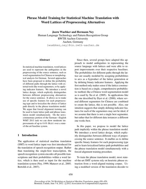 Pdf Phrase Model Training For Statistical Machine Translation With