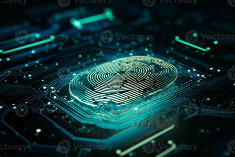 Security Access With Fingerprint Scan And Binary Code On Deep Blue Ai Generated Stock