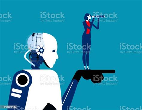 여성 사업가를 위한 투자 방향을 제시하는 로봇 비즈니스 인공 지능 벡터 일러스트 레이 션 인공지능에 대한 스톡 벡터 아트 및