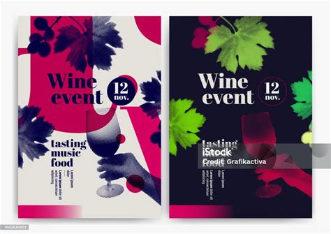 와인 잔 덩굴 잎 포도를 들고 복고풍 스타일 하프톤 효과를 가진 콜라주 손 이벤트 포스터 잡지 또는 프로모션을 위한 템플릿입니다 벡터 포도에 대한 스톡 벡터 아트 및 기타