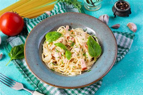 Pasta Carbonara Spaghetti With Cheese Bacon Egg And Cream Sauce