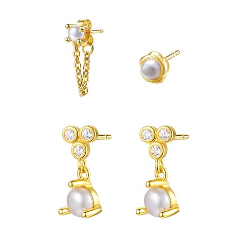 Pearl Trio Earrings Set Sterling Silver Hey Happiness