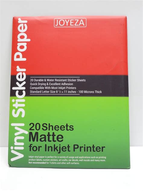 1 Pack Joyeza Premium Printable Vinyl Sticker Paper Inkjet Printer 20