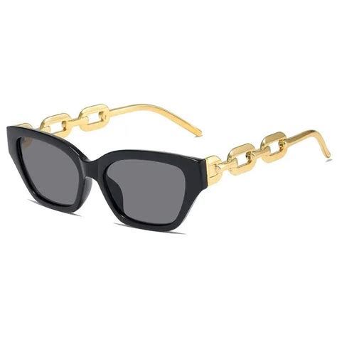 Vintage Cat Eye Sunglasses For Women Small Metal Chain Sunglasses