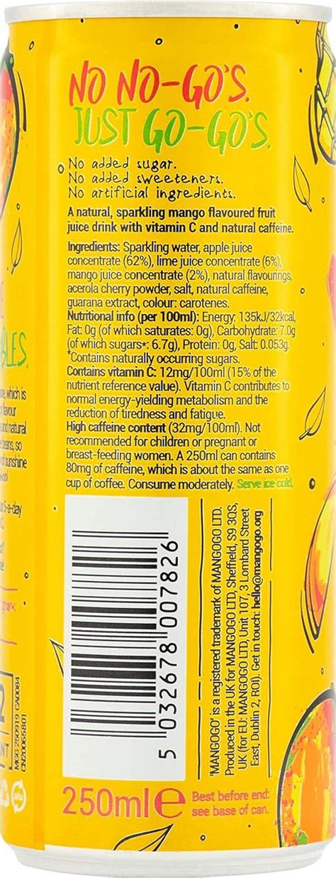 Mango Go The Mango Natural Energy Drink 12 X 250ml Vegan New