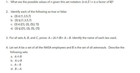 Solved 1 What Are The Possible Values Of N Given This Set Chegg Com