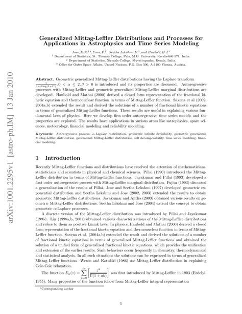 Pdf Generalized Mittag Leffler Distributions And Processes For Applications In Astrophysics