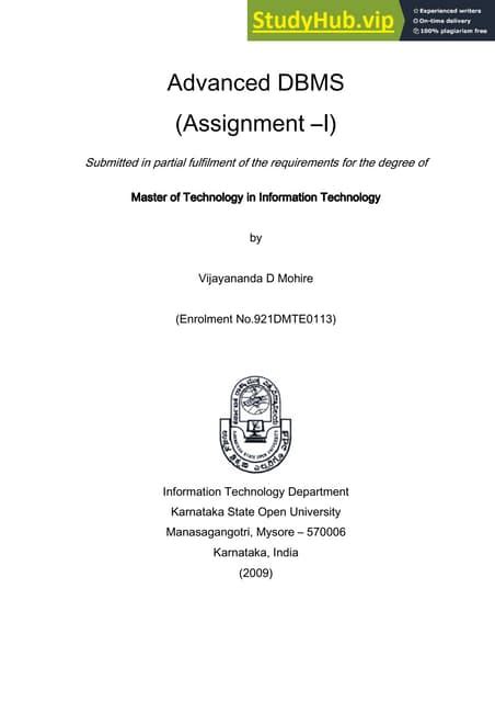 Advanced Dbms Assign I Pdf